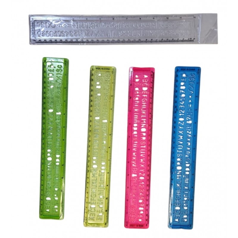 Regla ABC cristal 30 cm paquete 12 piezas