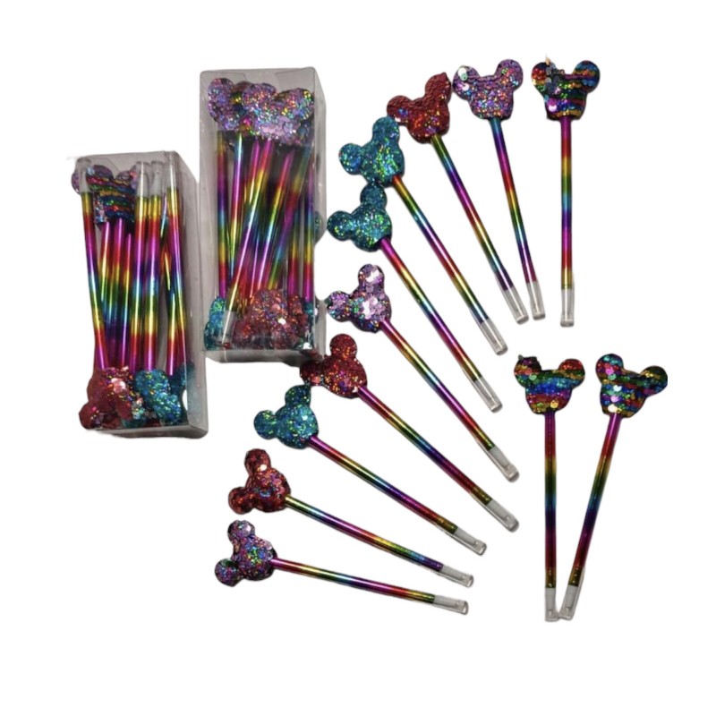 Pluma Mickey lentejuela docena